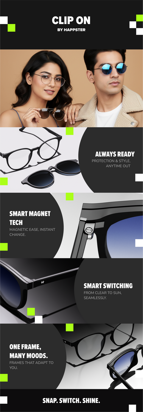 Happster Clipon Unisex Eyeglasses Full Frame Rectangle Small 51 Acetate ...