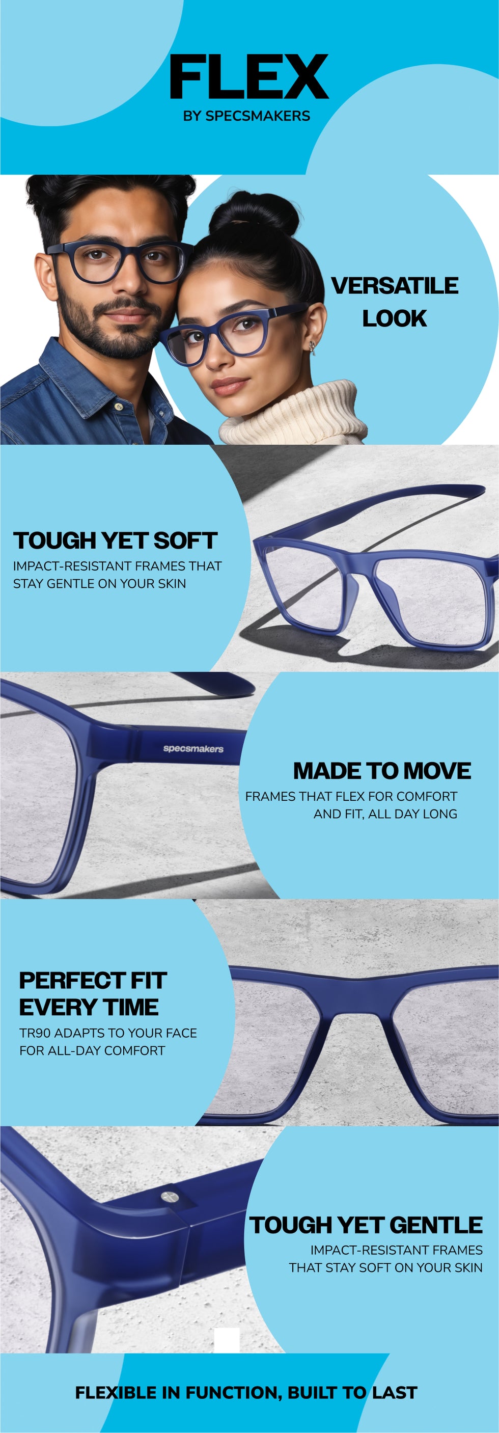 Specsmakers Flex Unisex Eyeglasses Full Frame Rectangle Large 54 TR90 ...